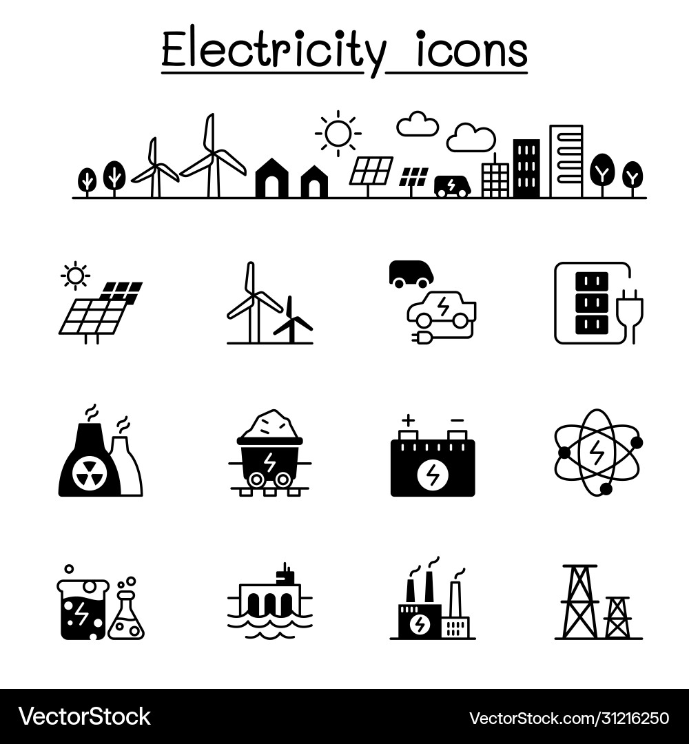 Electricity icons set graphic design Royalty Free Vector