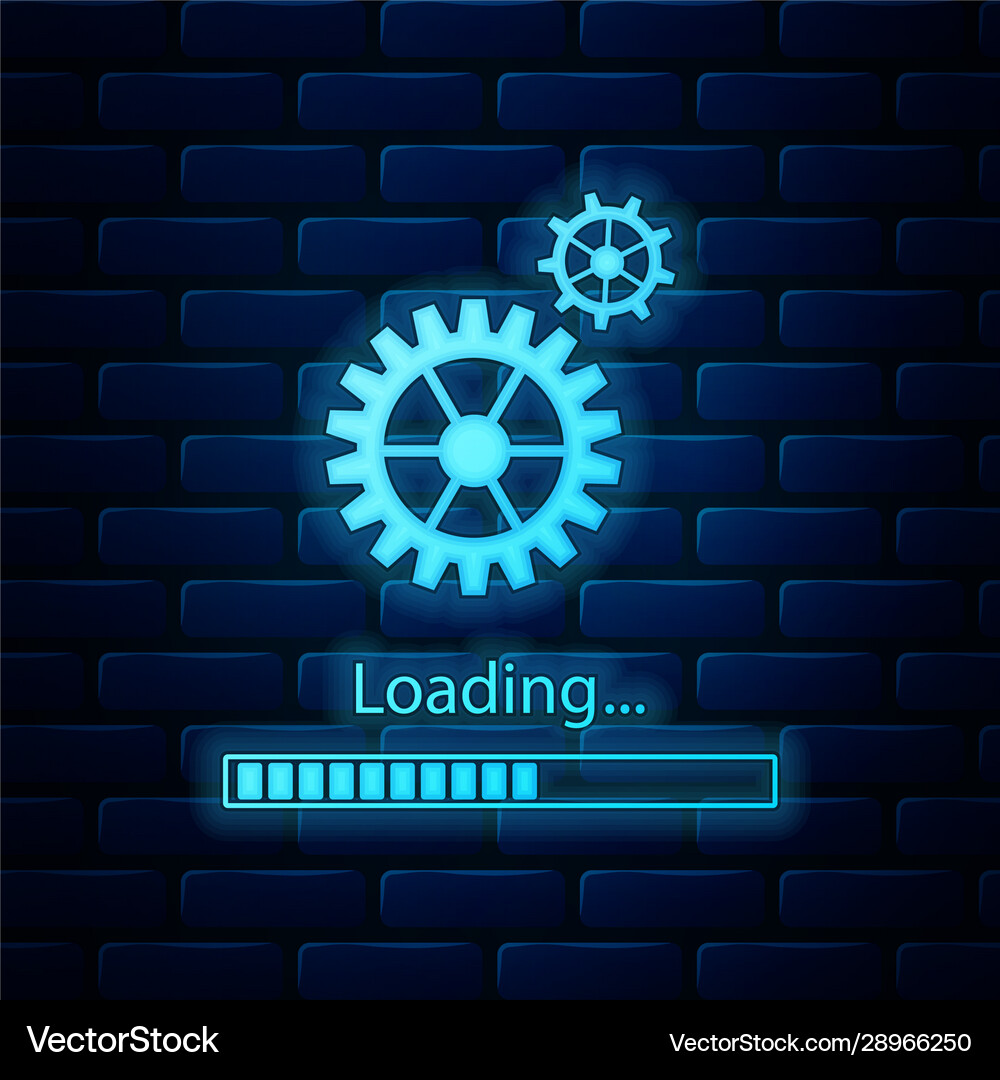 Glowing neon loading and gear icon isolated Vector Image