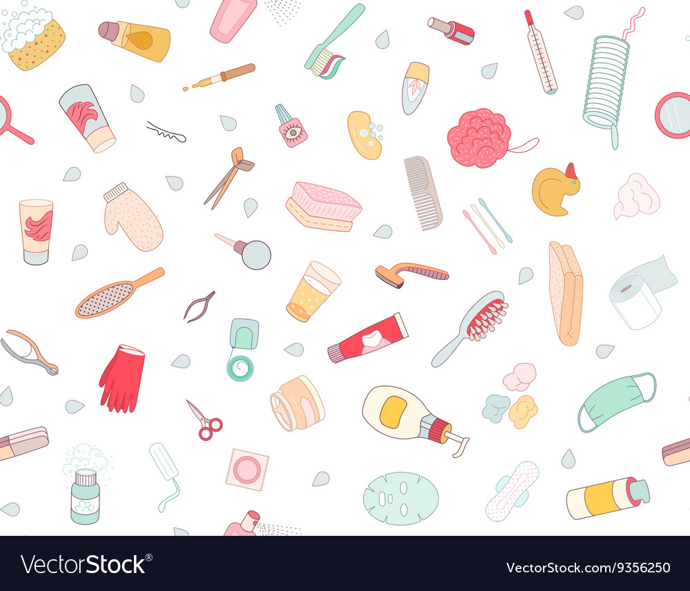 Hygiene elements seamless white pattern Royalty Free Vector