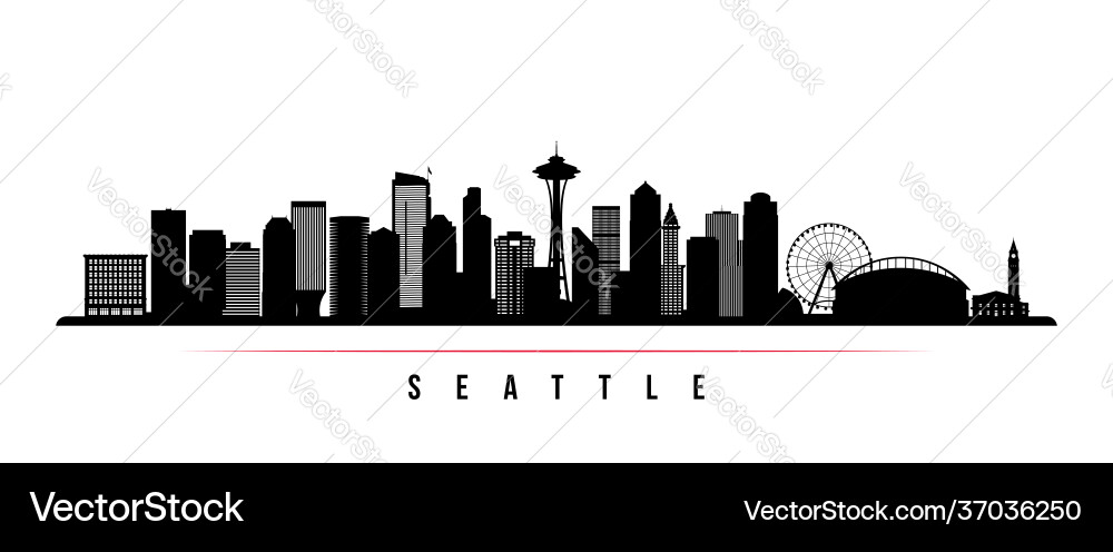 Seattle skyline horizontal banner black and white Vector Image