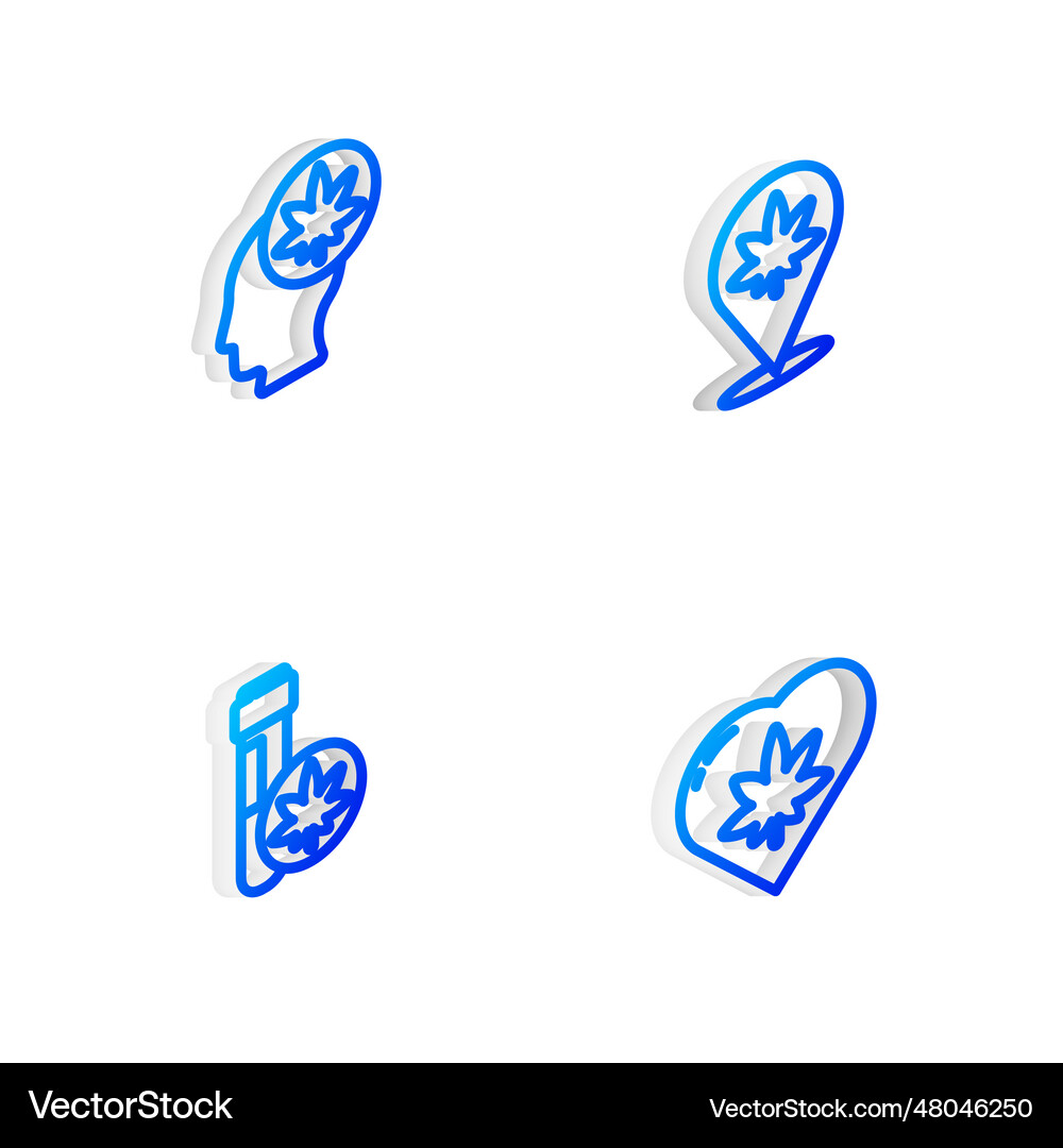 Set isometric line location and marijuana head Vector Image