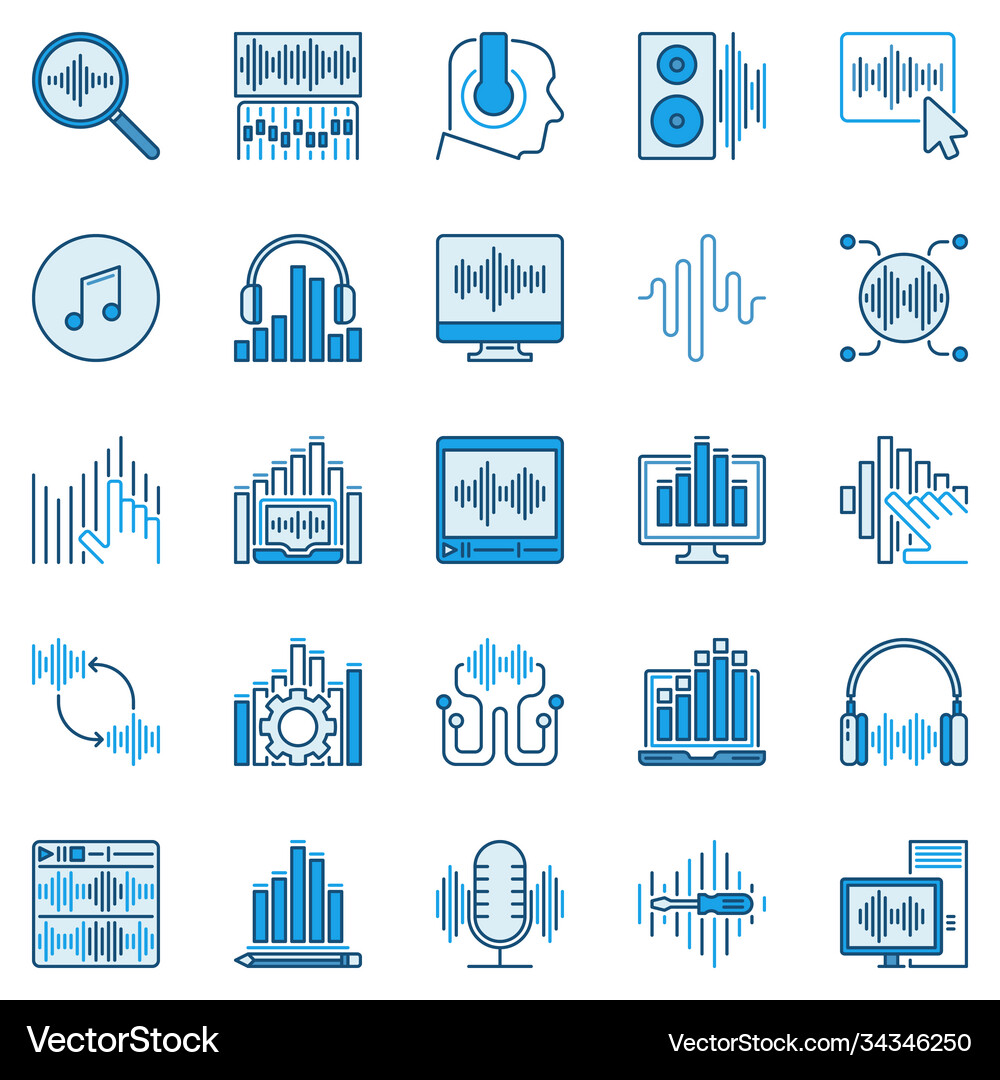 Sound design blue icons - editing Royalty Free Vector Image