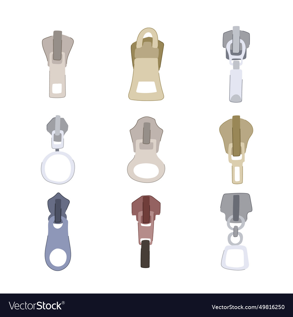 Zipper puller set cartoon Royalty Free Vector Image