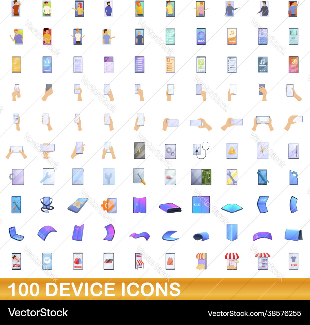 100 device icons set cartoon style Royalty Free Vector Image
