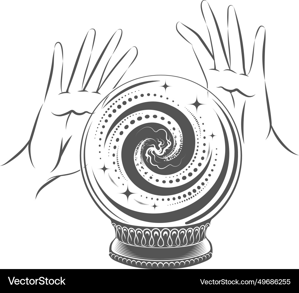 Crystal ball and magician hands Royalty Free Vector Image