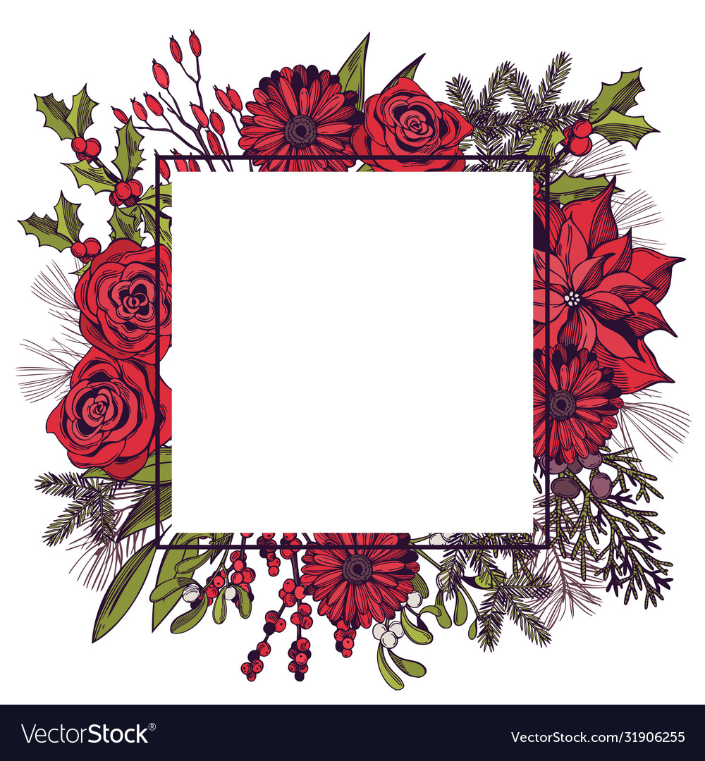 Frame with hand drawn christmas plants Royalty Free Vector Frame with hand drawn christmas plants Royalty Free Vector