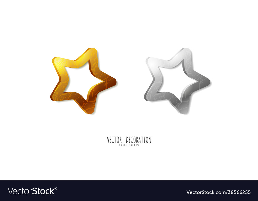 Realistic metallic golden and silver star on white