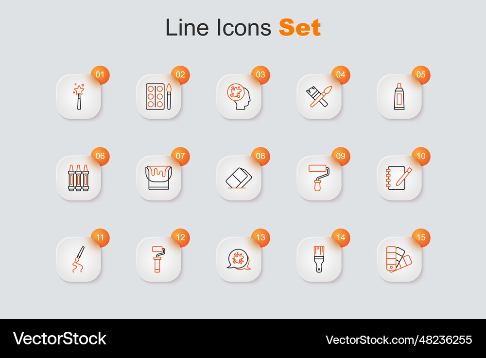 Set line color palette guide paint brush spray Vector Image