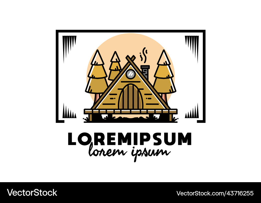 Triangle wooden cabin between pine tress design Vector Image