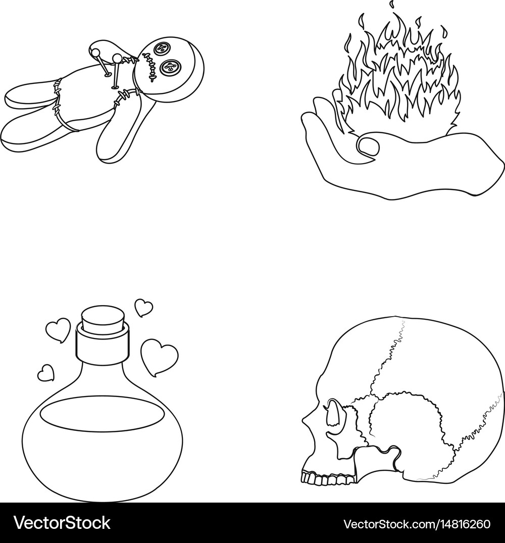 A voodoo doll a magical fire a love potion a Vector Image