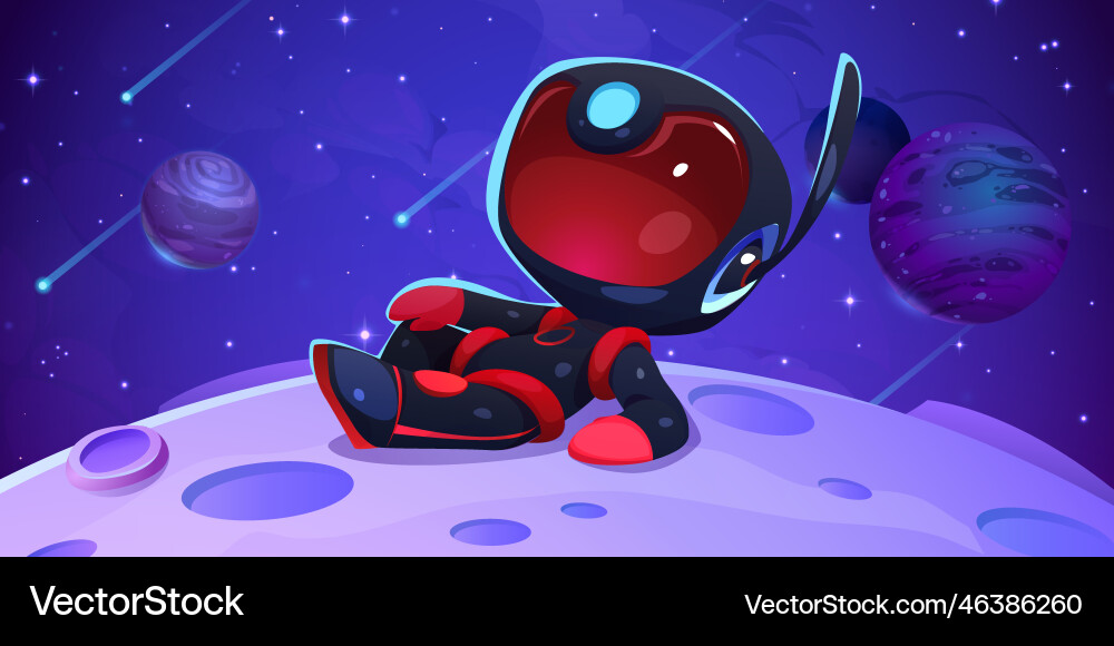 Cartoon astronaut character lying on moon surface Vector Image