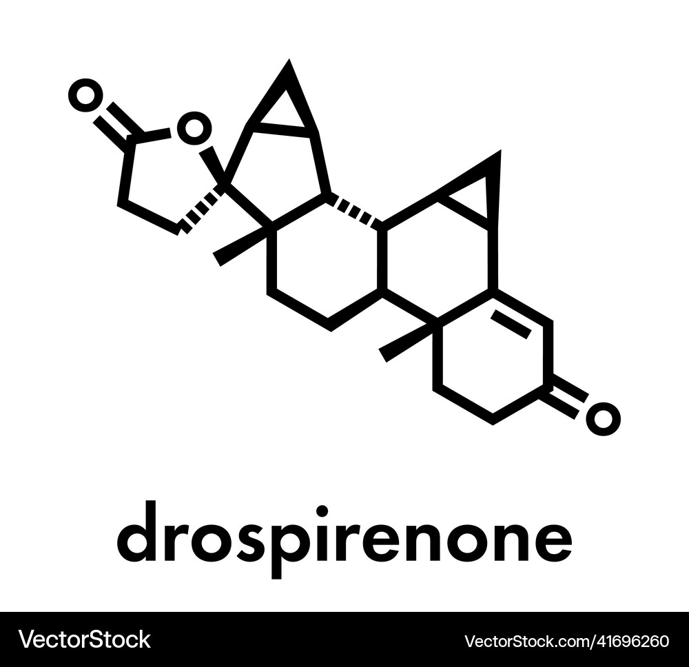 Drospirenone contraceptive drug molecule Vector Image