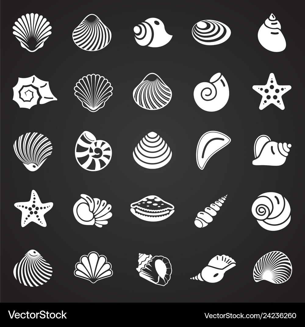 Sea shell icons set on black background Royalty Free Vector