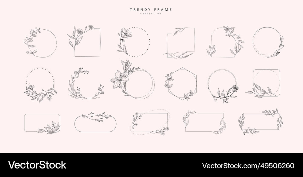 Set of floral design elements wreath borders Vector Image