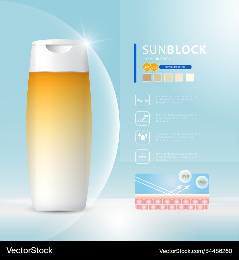 Sunblock ads template sun protection cosmetic Vector Image