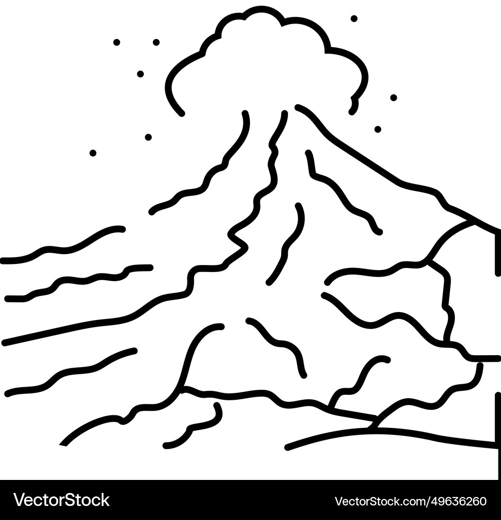 Volcano rock landscape line icon Royalty Free Vector Image