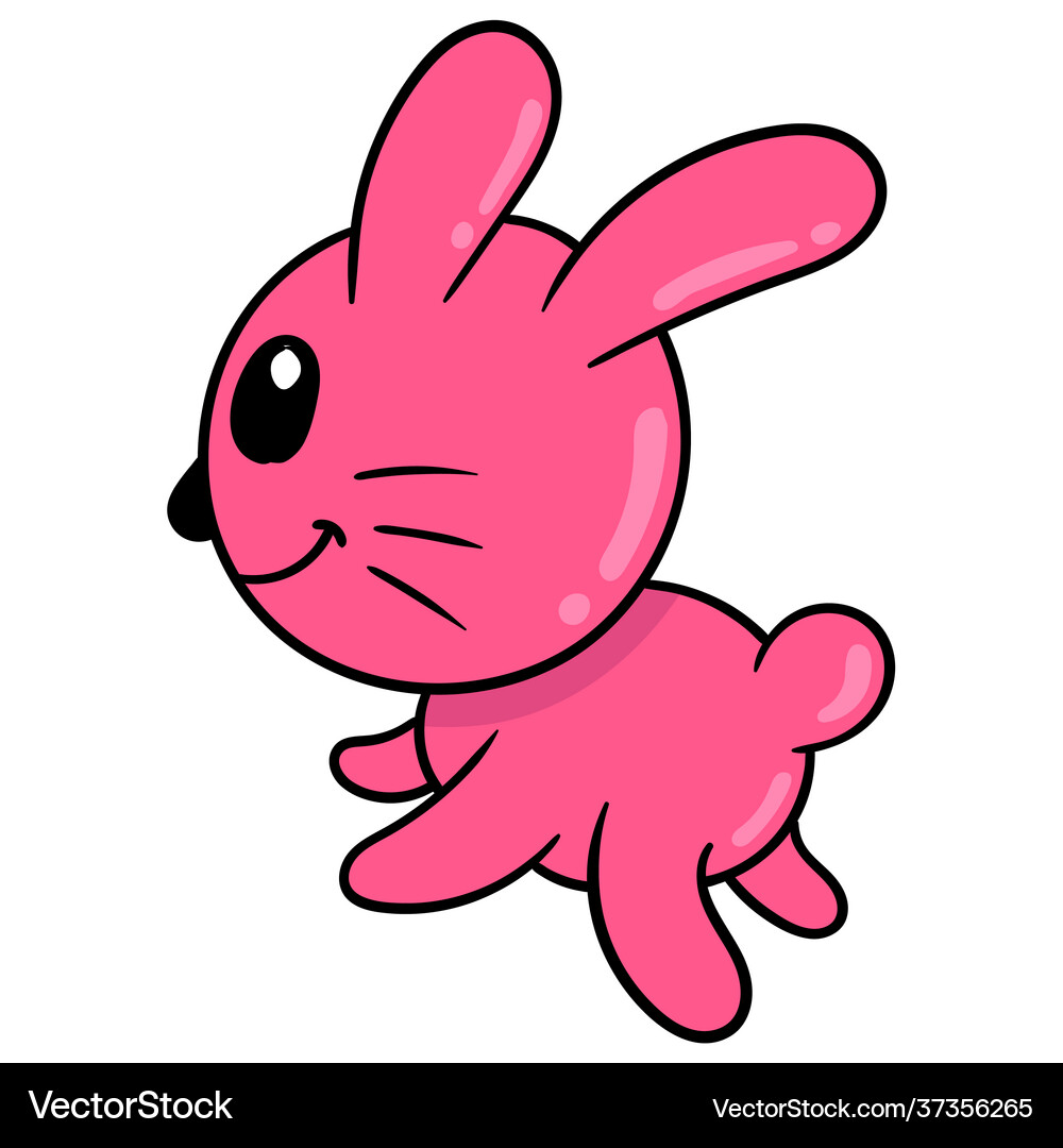 A pink rabbit running around with happy face Vector Image