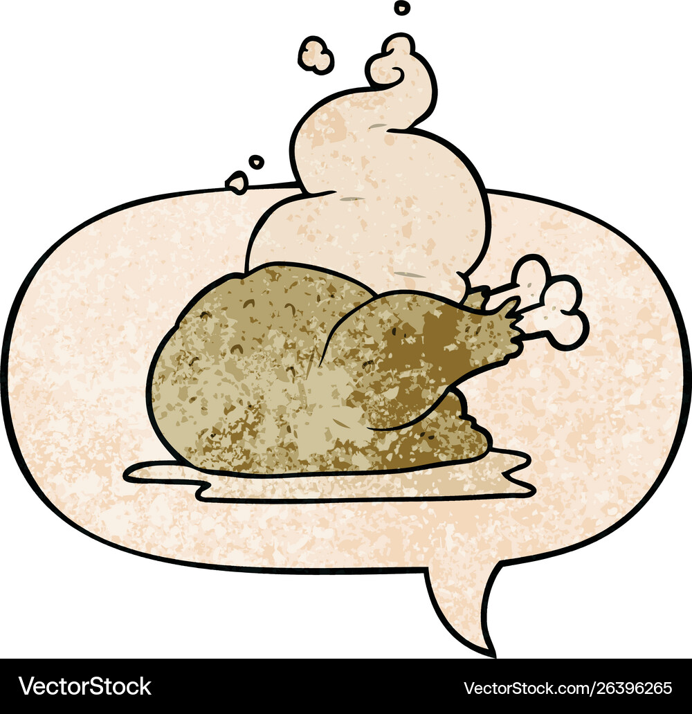 Cartoon whole cooked chicken and speech bubble Vector Image