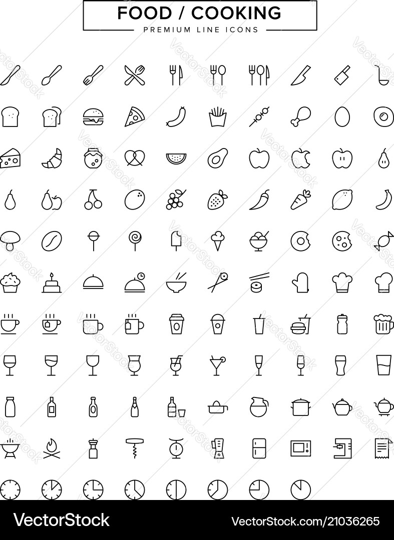Food cooking line icon set Royalty Free Vector Image