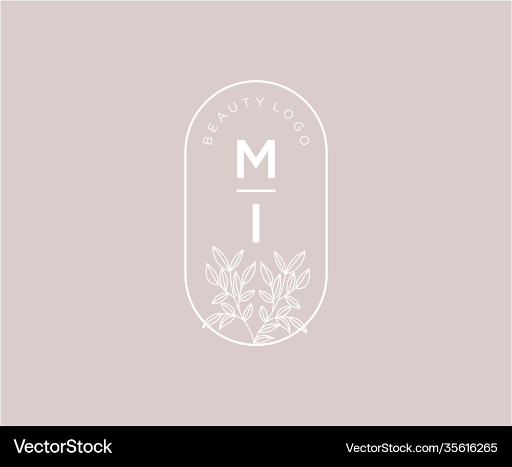 Initial mi letters beautiful floral feminine Vector Image