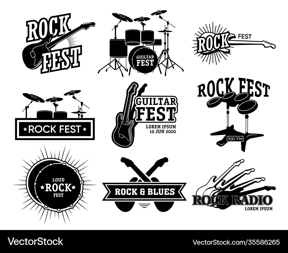 Rock music retro emblem collection Royalty Free Vector Image