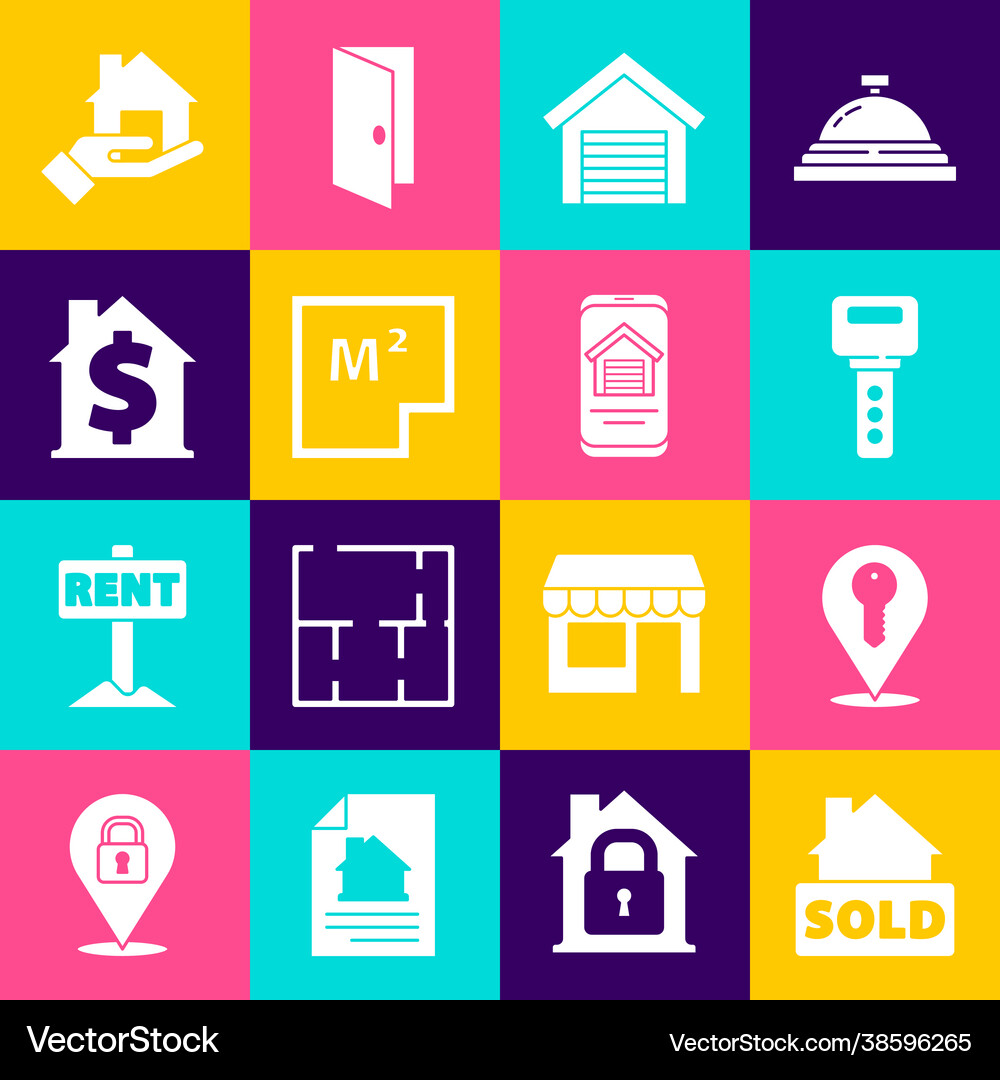 Set hanging sign with text sold location key Vector Image