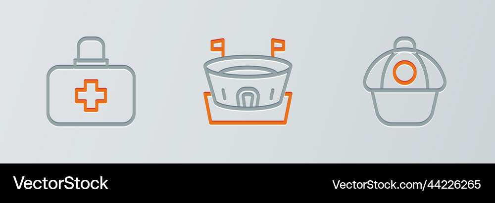 Set line baseball cap first aid kit and arena Vector Image
