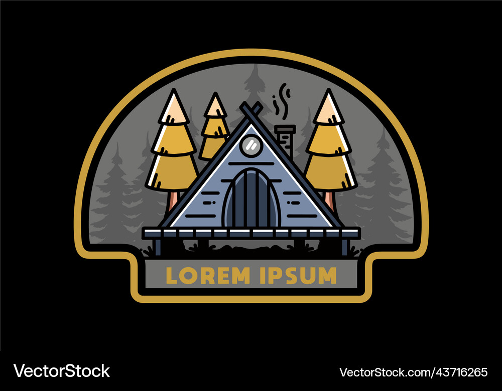 Triangle wooden cabin between pine tress design Vector Image