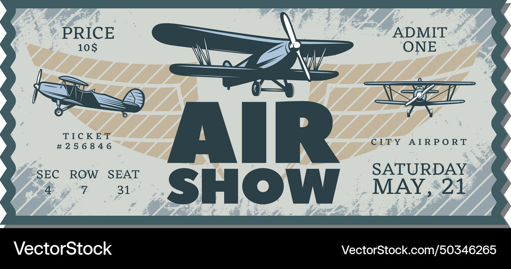 Vintage air show pass ticket Royalty Free Vector Image
