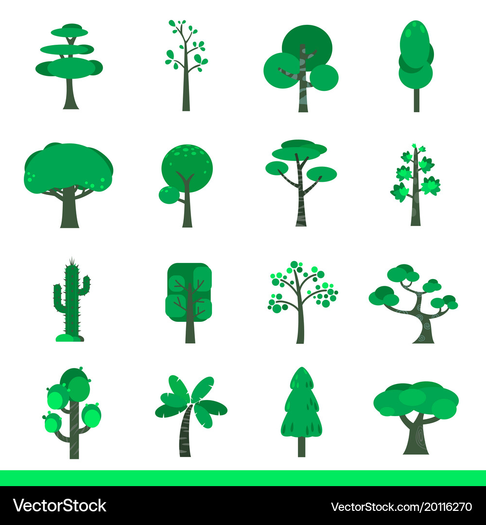 Icon set of green trees Royalty Free Vector Image