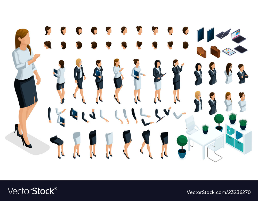 Isometric 3d set for creating characters Vector Image