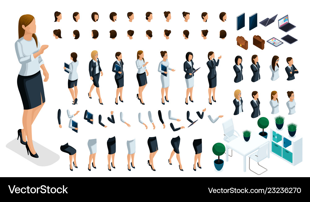 Isometric Woman Character Set Royalty Free Vector Image