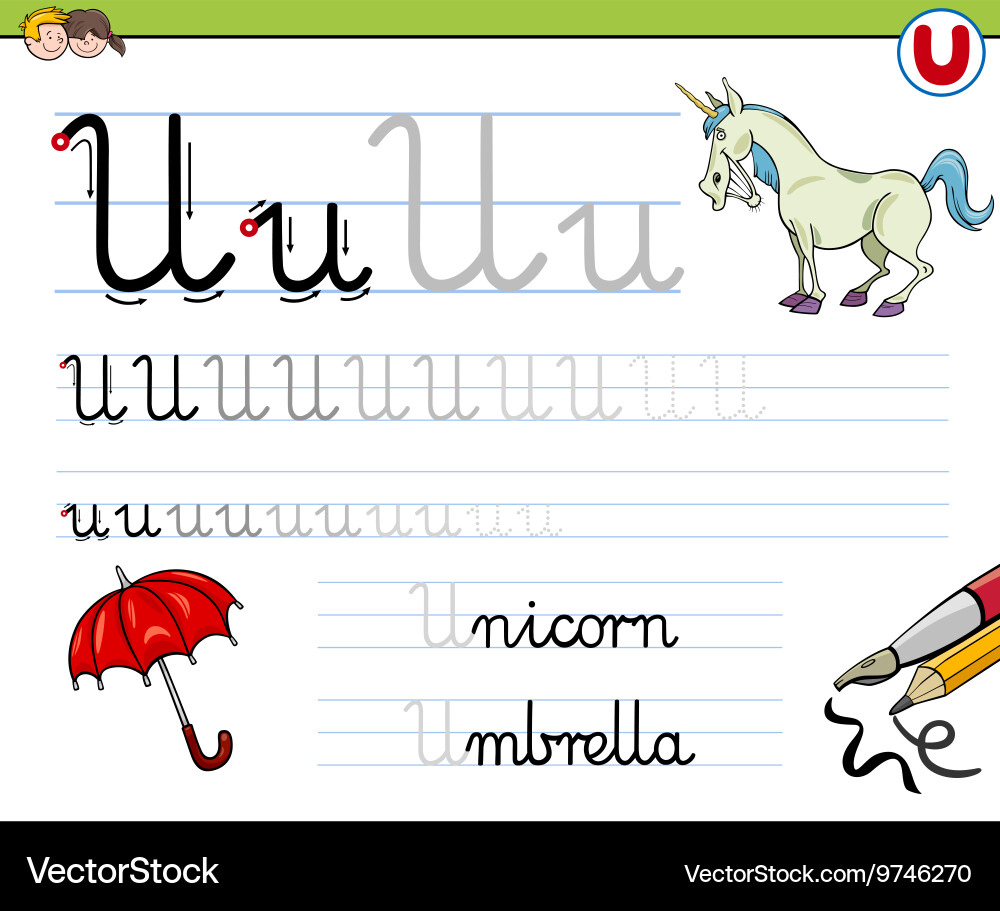Learn to write letter u Royalty Free Vector Image