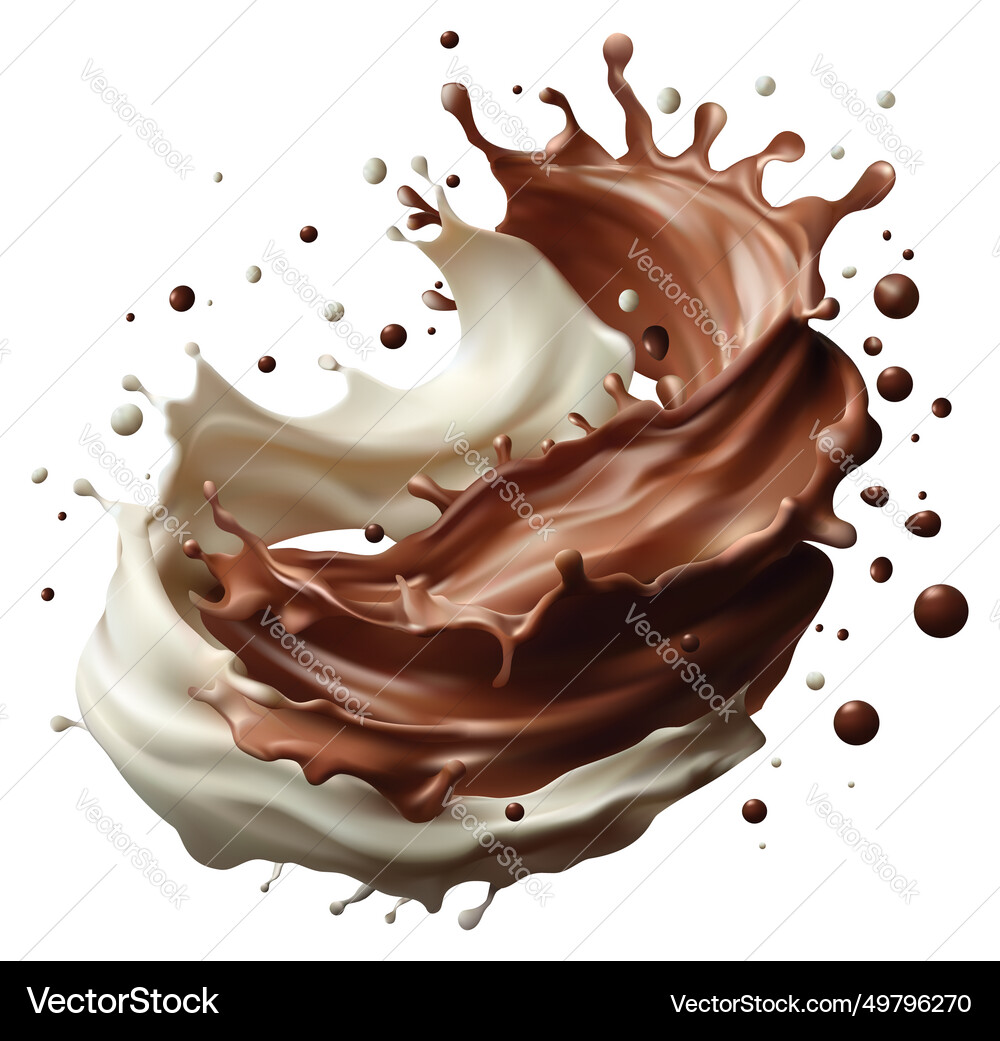 Milk and chocolate splash swirls flow Royalty Free Vector