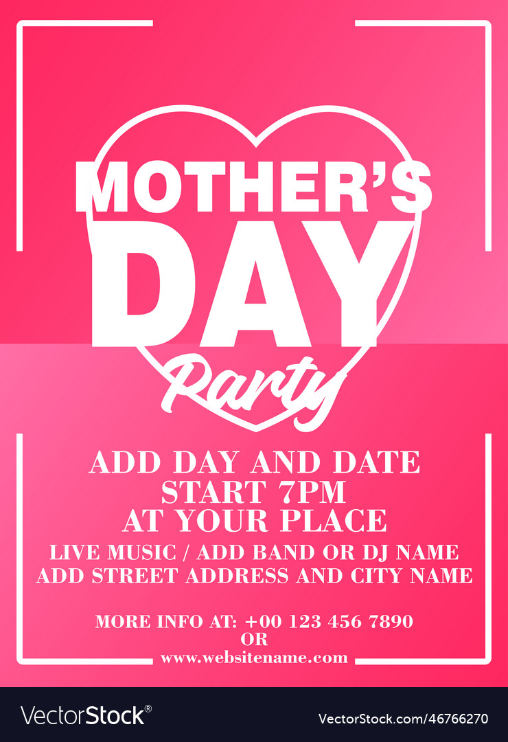 Mothers Day Party Poster Flyer Design Royalty Free Vector