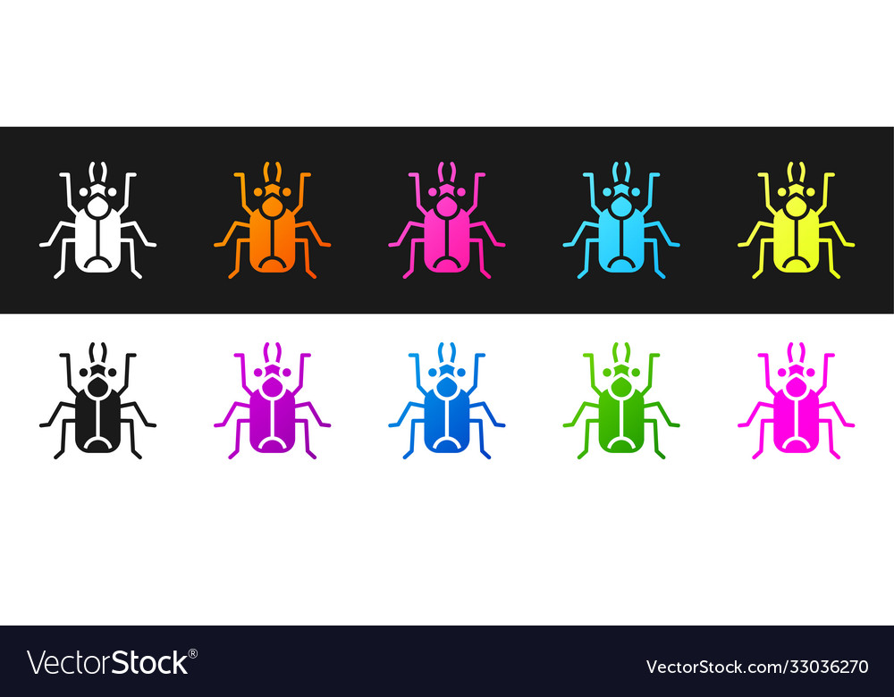 Set beetle bug icon isolated on black and white Vector Image