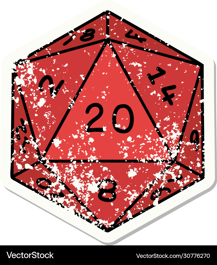 Traditional distressed sticker tattoo a d20 Vector Image