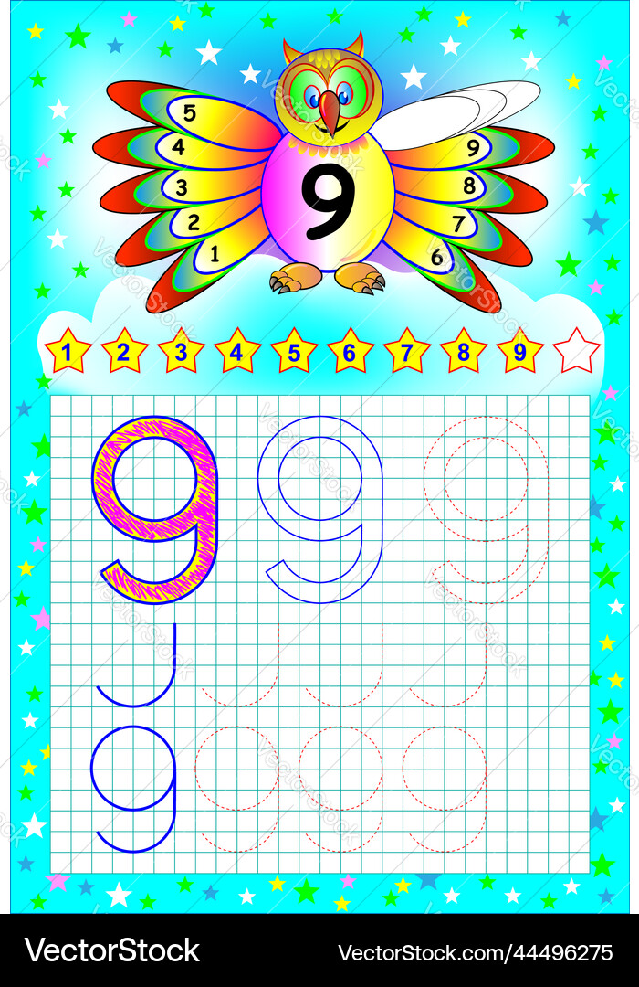 Educational page for children with number9 Vector Image