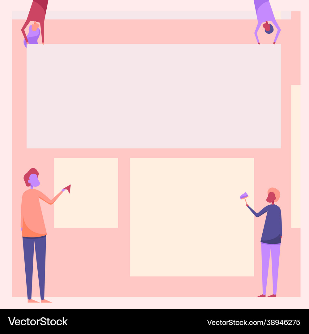 Four colleagues drawing standing holding Vector Image
