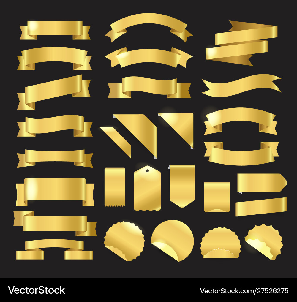 Golden retro style ribbons tags and emblems set Vector Image
