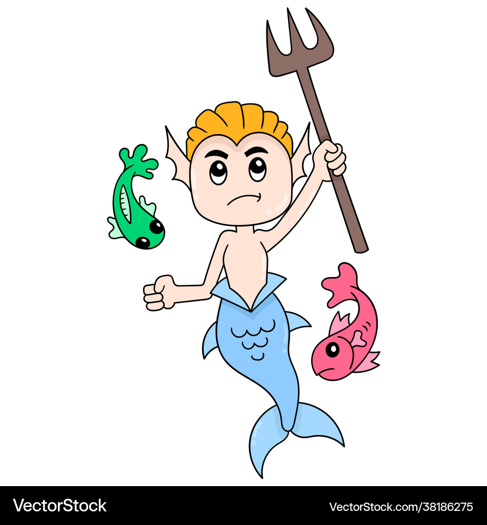 Half fish man becomes ocean guard knight doodle Vector Image