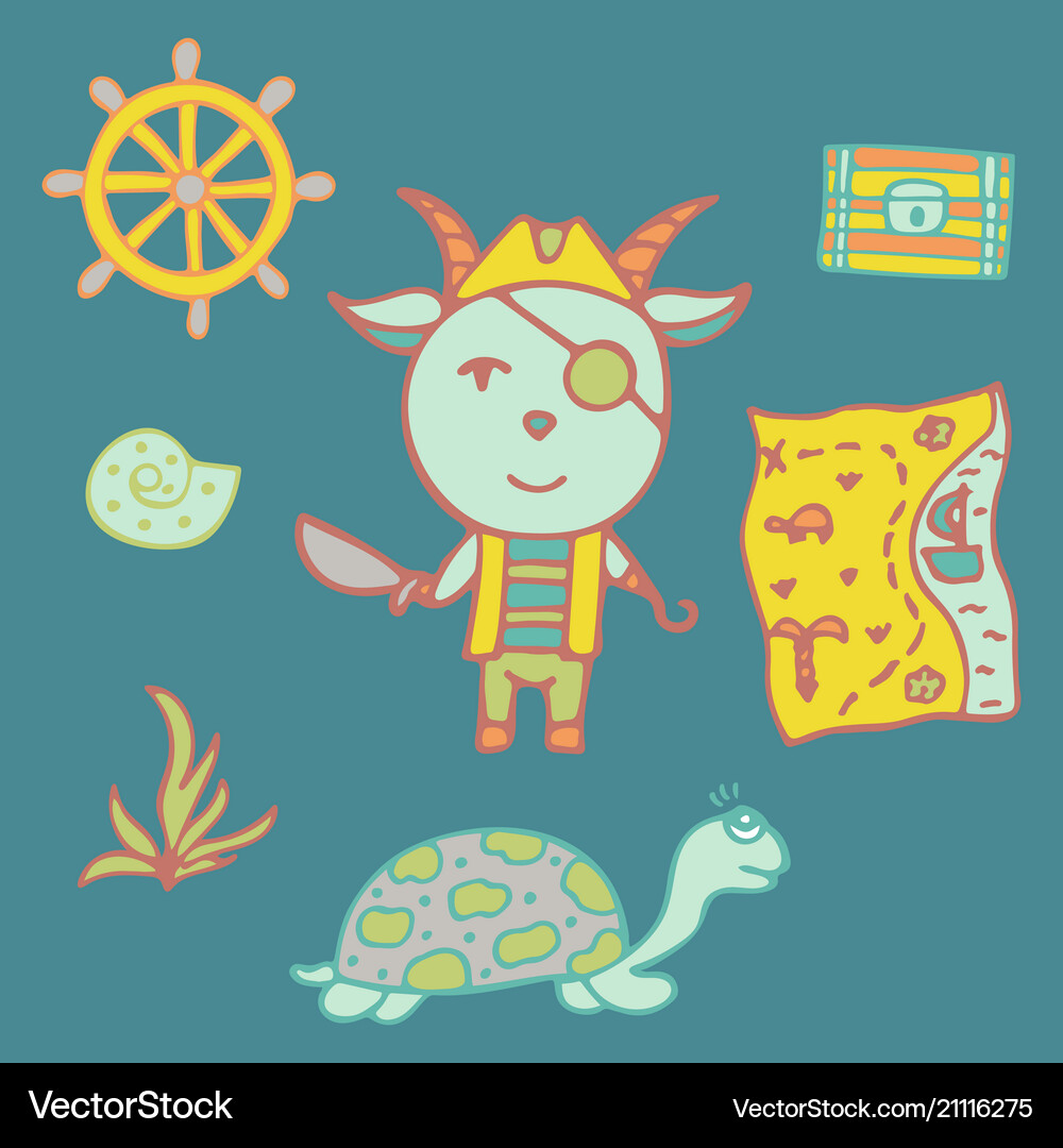 Hand-drawn goat is a pirate with sword Royalty Free Vector