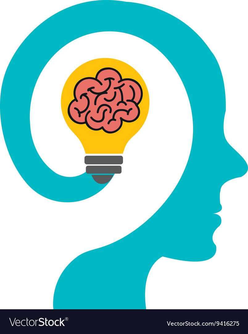 Human Head with Brain and Lightbulb Royalty Free Vector