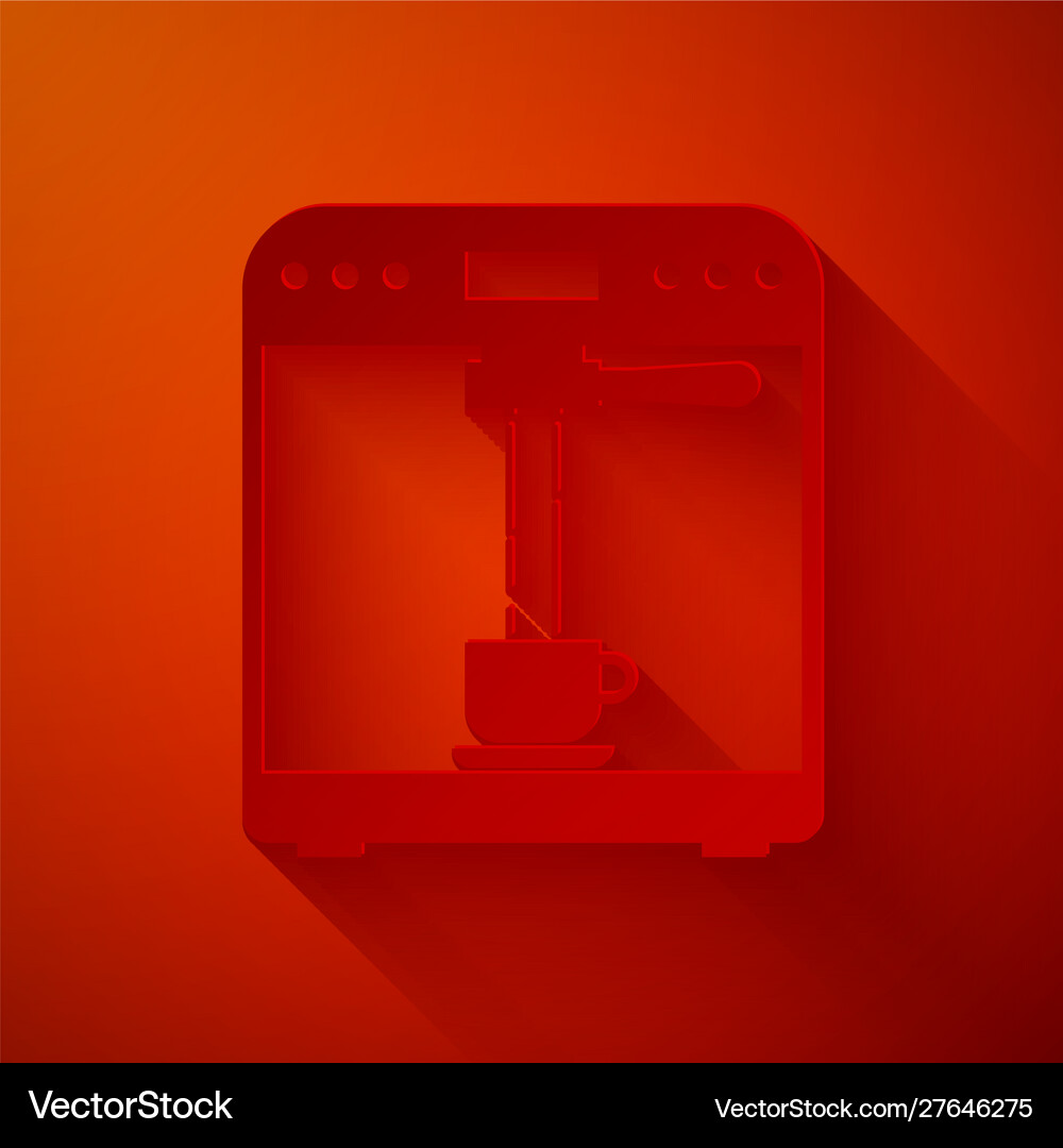 Paper cut coffee machine and coffee cup icon Vector Image