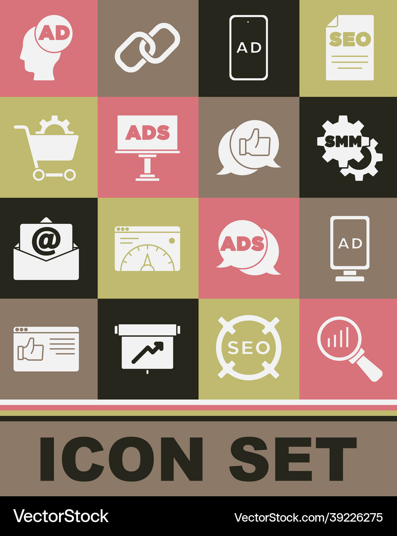 Set magnifying glass and analysis advertising Vector Image