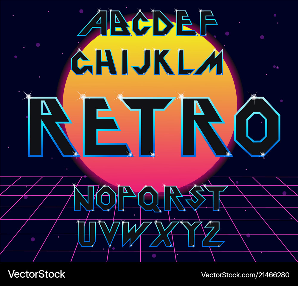 Alphabet 80 s retro font Royalty Free Vector Image