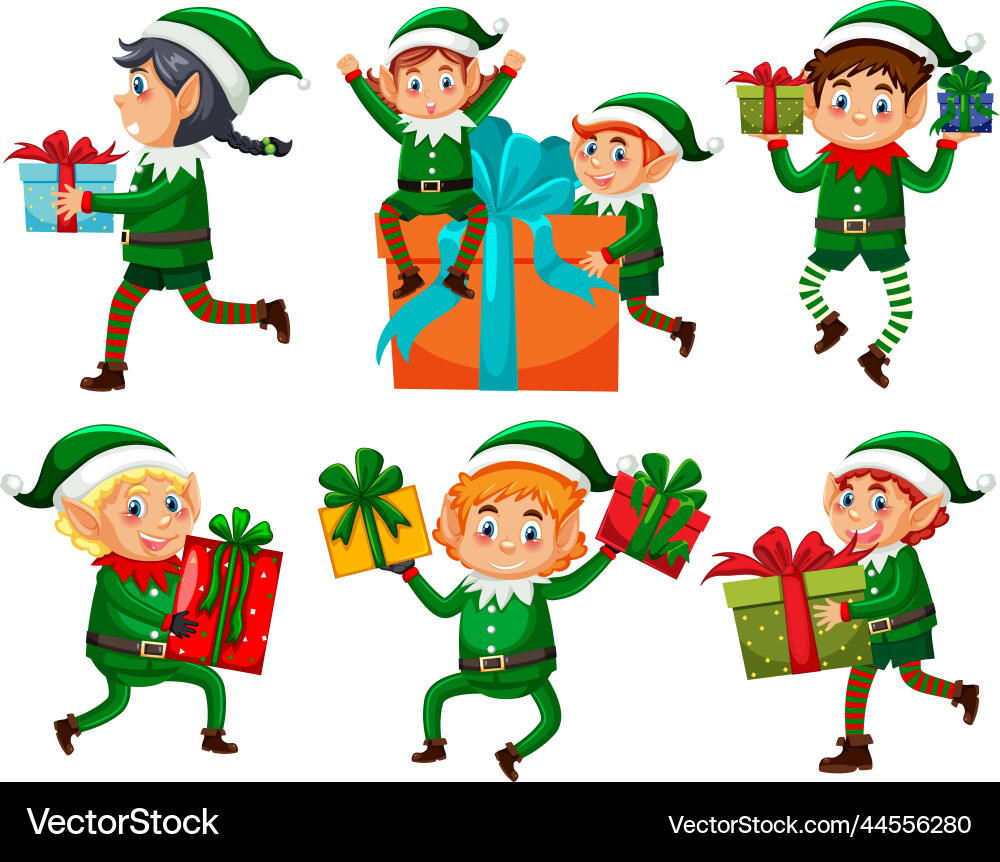 Christmas elf cartoon character set Royalty Free Vector