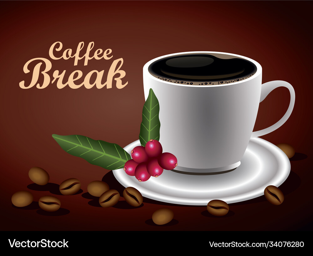 Coffee break lettering poster with cup and seeds Vector Image