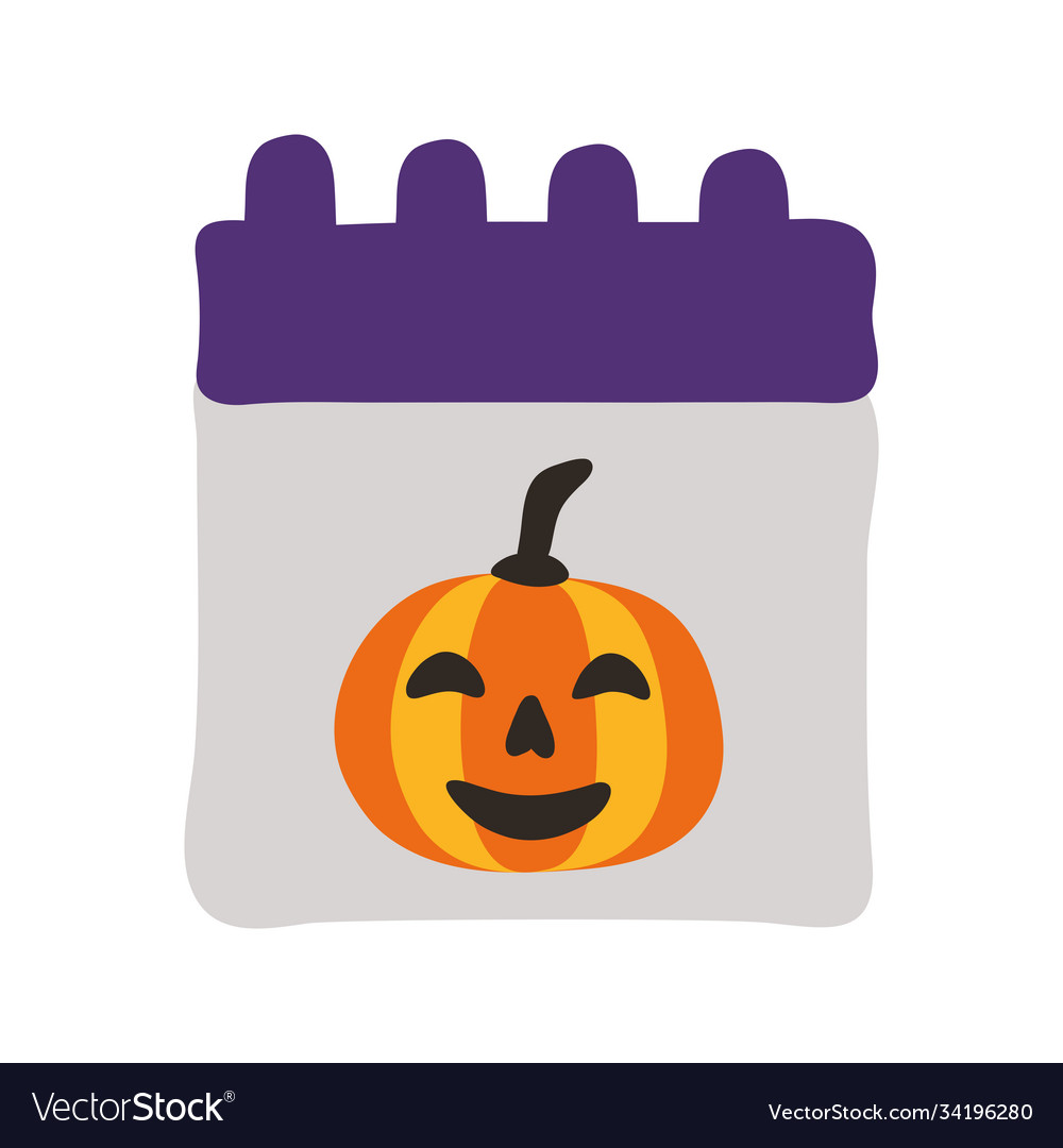 Halloween calendar with pumpkin face flat style Vector Image