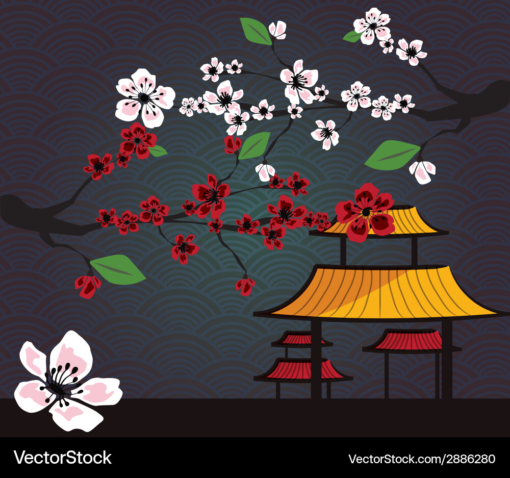 Japanese card with cherry blossom sakura Vector Image